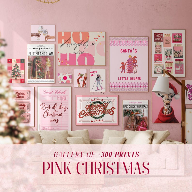 Christmas Gallery Wall Bundle, Pink Christmas Print, +300 Christmas ...
