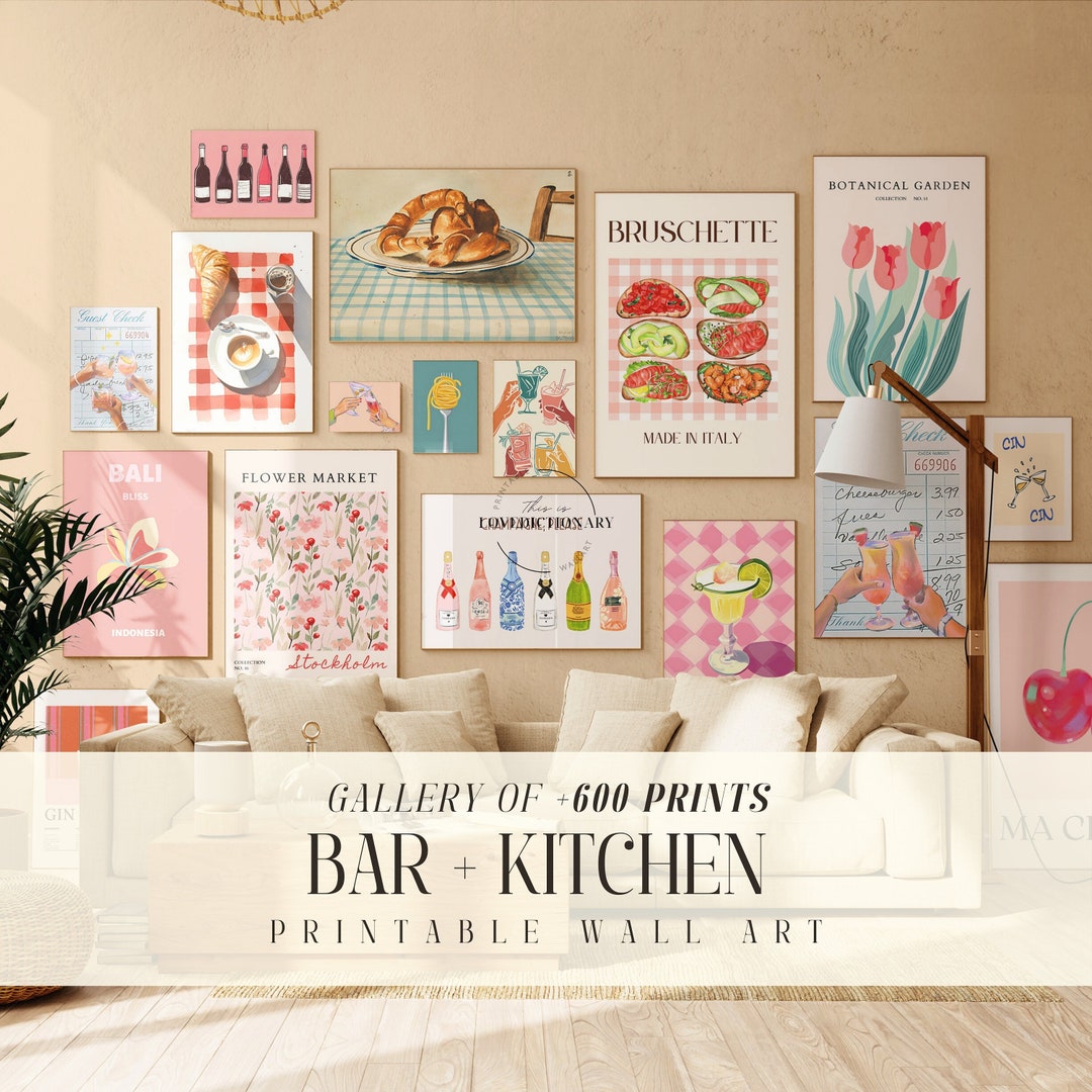 Kitchen Gallery Wall Set of 600, Kitchen Wall Art, Food Prints, Modern ...