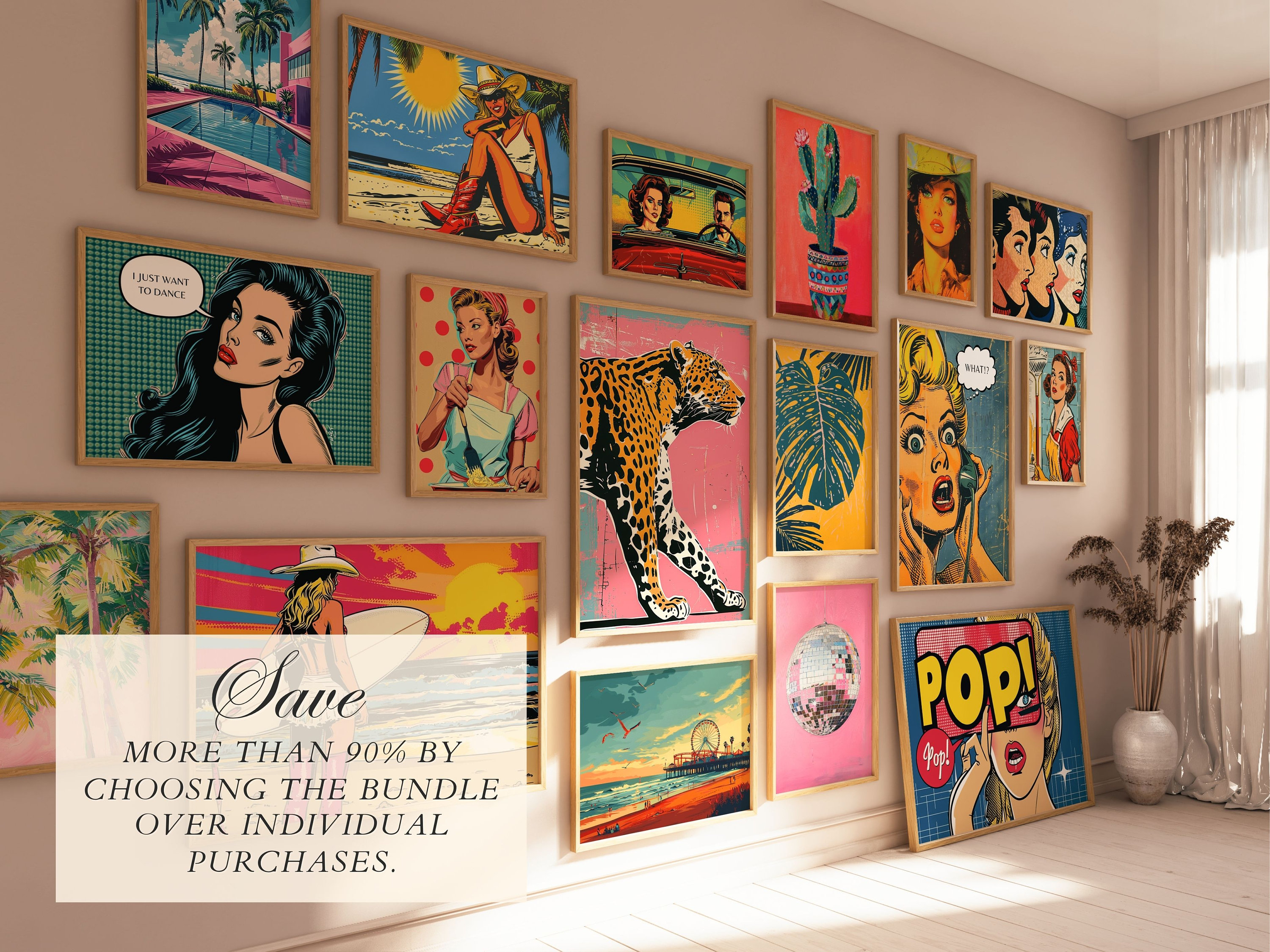 300 Retro Pop Art Wall Collage Kit, Vintage Pop Art Photos Prints, Pop ...
