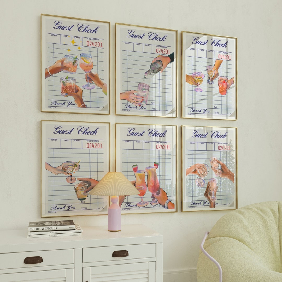 Set of 6 Guest Check Drink, DIGITAL Download Prints, Bar Cart Wall ...
