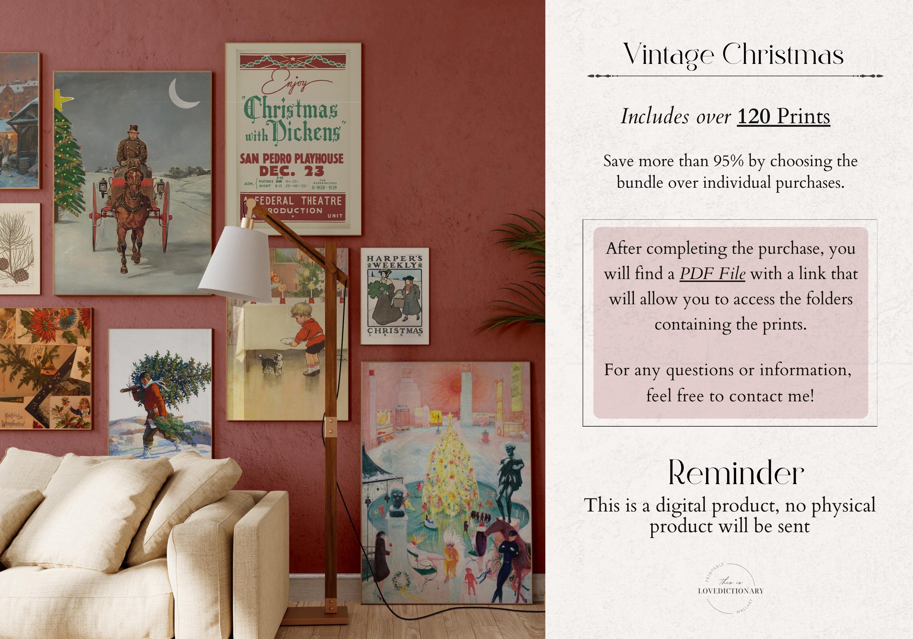 Vintage Christmas Wall Art Collection, Retro Holiday Prints, Antique ...