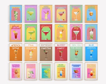 Cocktail Print Set of 15, Alcohol Prints, Colorful Bar Cart Gallery ...