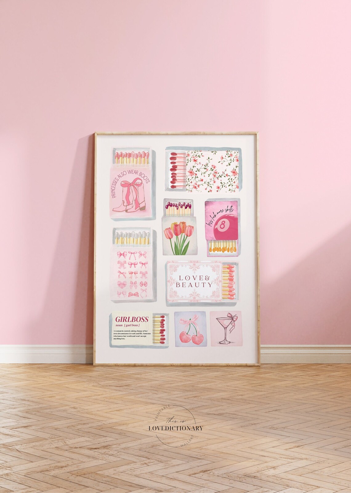 Watercolor Matchbox Print, Trendy Pink Aesthetic Wall Art (digital ...