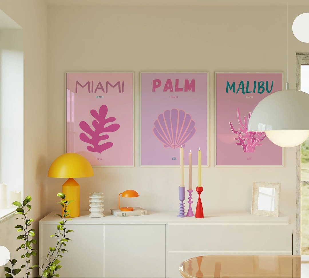 Preppy Beach Posters Set of 3 Prints Pink Girly Wall Art Beachy Room ...