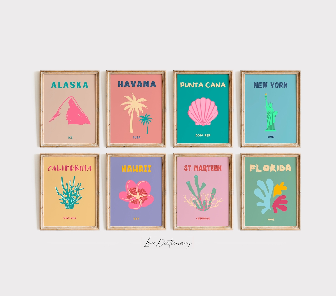 Preppy Beachy Room Decor Travel Gallery Wall Set of 6 Trendy Poster ...
