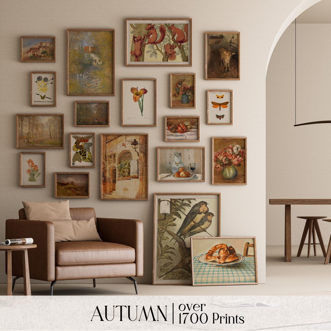 Antique Autumn Landscape Painting Set, Eclectic Gallery Wall Art ...