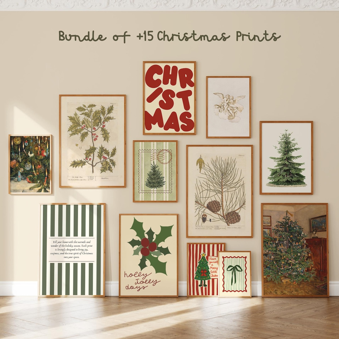 Vintage Christmas Prints Set, Retro Holiday Wall Art (digital Download ...