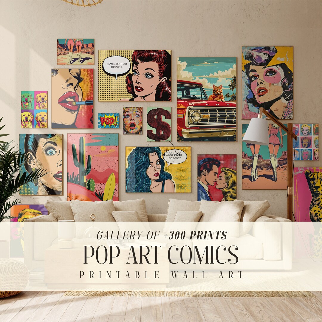 300 Retro Pop Art Wall Collage Kit, Vintage Pop Art Photos Prints, Pop ...