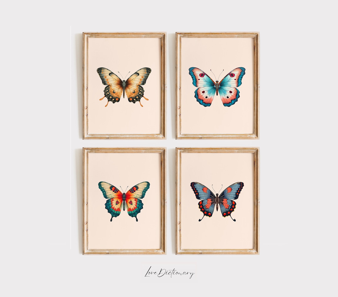 4 Vintage Butterfly Prints | Colorful Minimalist Wall Art | Butterfly Decor | Butterfly Gifts ...