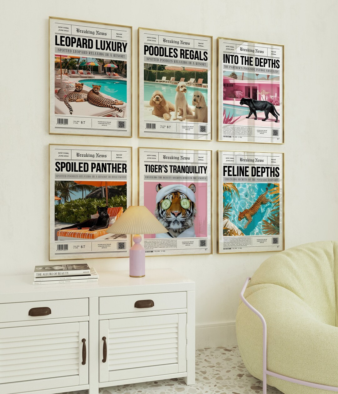 Newspaper Print, Trendy Wall Art, Colorful Wall Art, Maximalist Wall ...