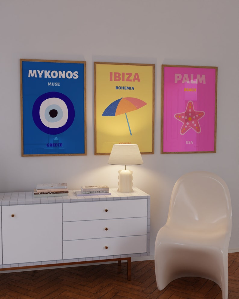 Preppy Set of 3 Travel Prints Ibiza Mykonos Palm Beach - Etsy UK