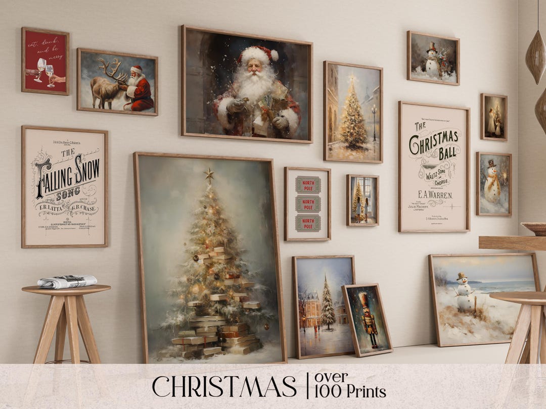 Christmas Print Set, Winter Gallery Wall, 100 Christmas Prints, Rustic ...