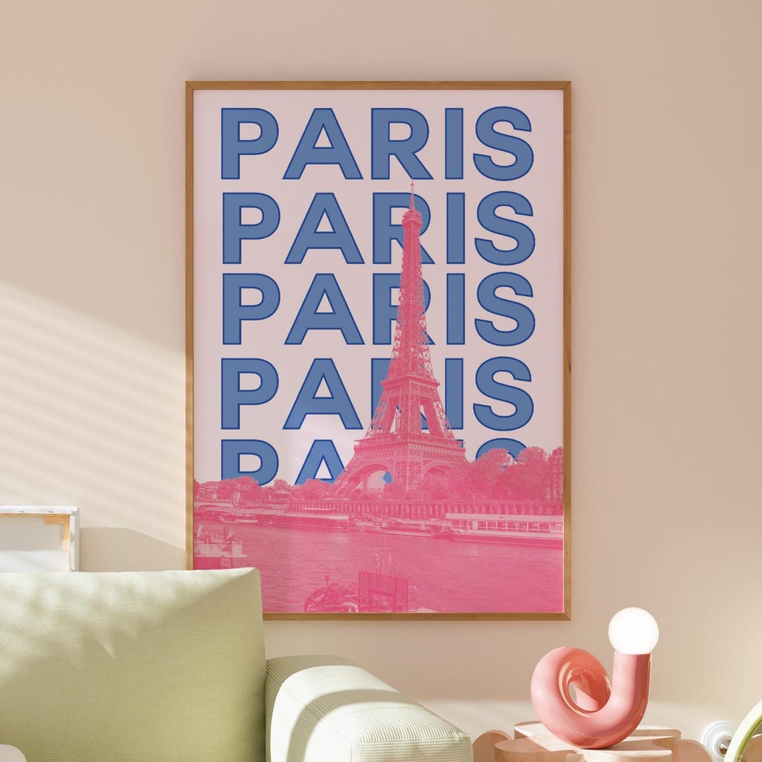 Preppy Travel, Paris Travel Print | Digital Art Download | Pink Blue ...