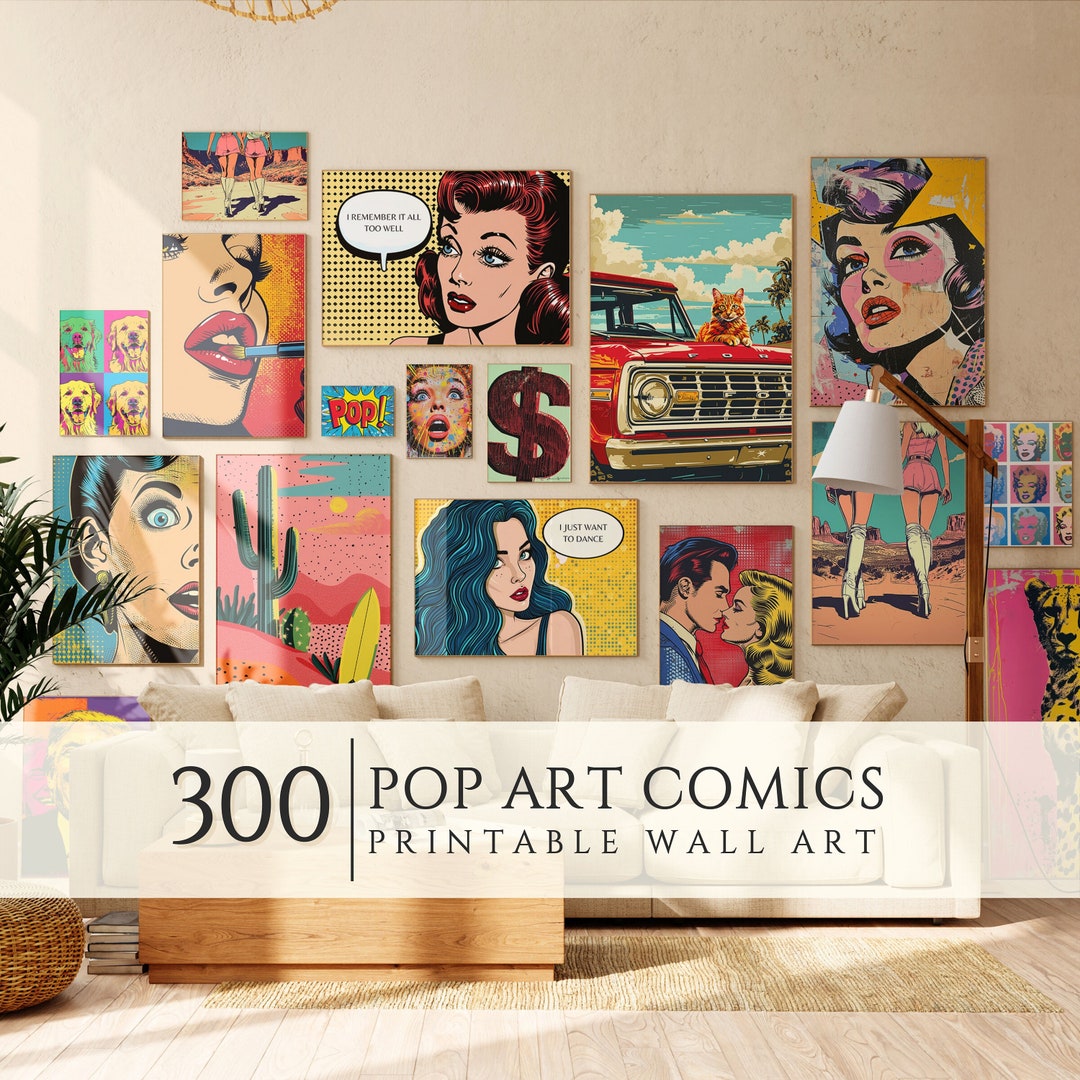 300 Retro Pop Art Wall Collage Kit, Vintage Pop Art Photos Prints, Pop ...