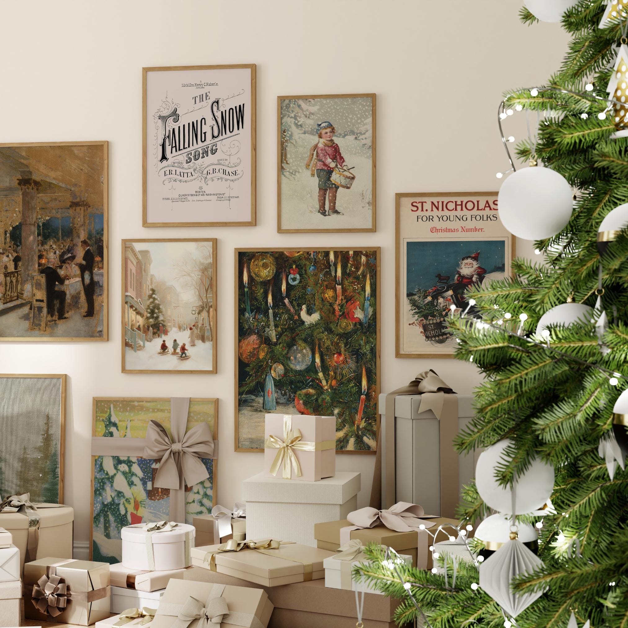 Vintage Christmas Gallery Wall Set, Winter Wall Art Bundle, 300 Retro ...
