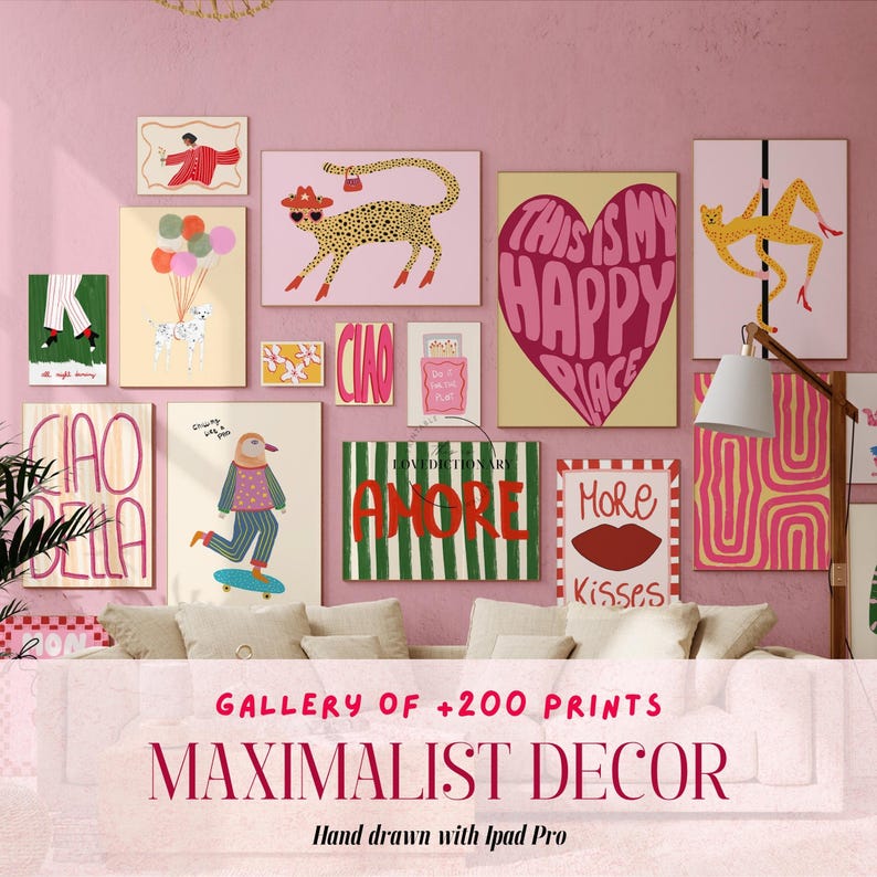 Maximalist Gallery Wall Set of 100, Maximalist Wall Art, Hand Drawing ...