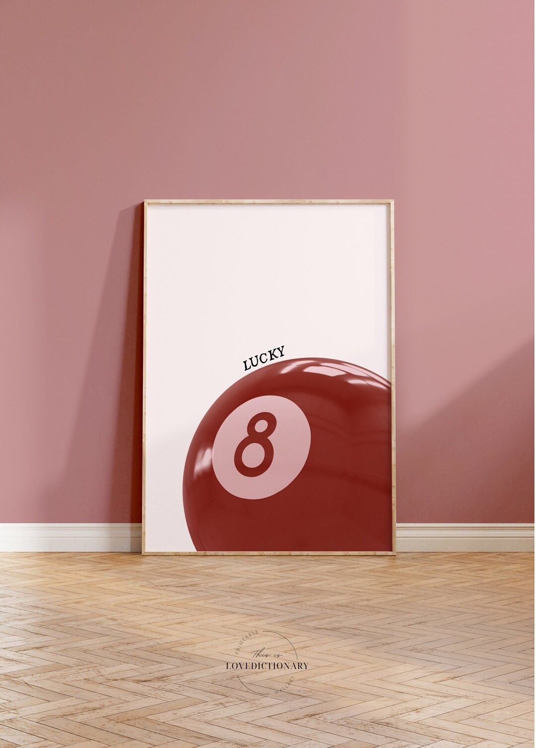 Vintage Pool Ball Print, Retro Trendy Hand Drawn Poster, Red Pool Ball ...