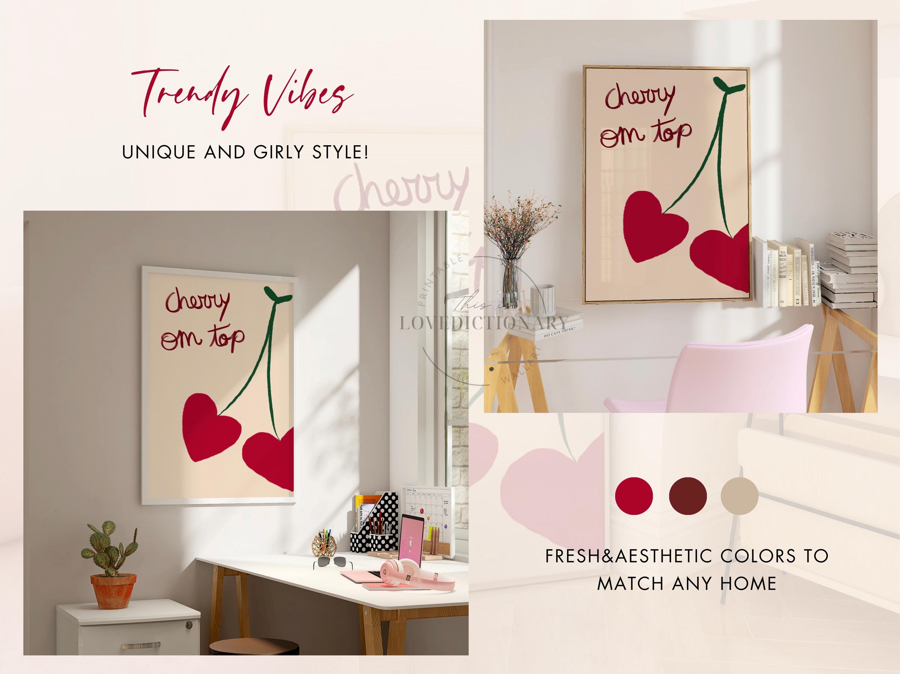 Cherry Wall Art Print, Printable Cherry Poster, Coquette Wall Art, Girl ...