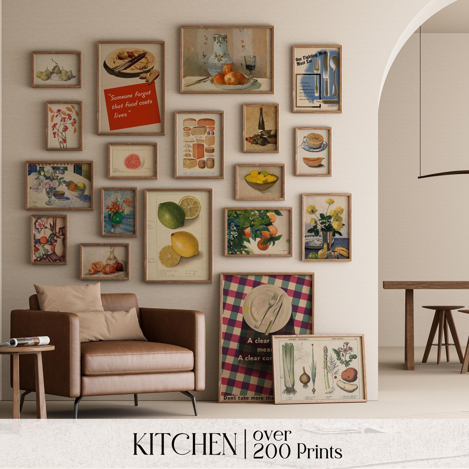 Vintage Kitchen Gallery Wall Set of 200, Kitchen Wall Art, Food Prints ...