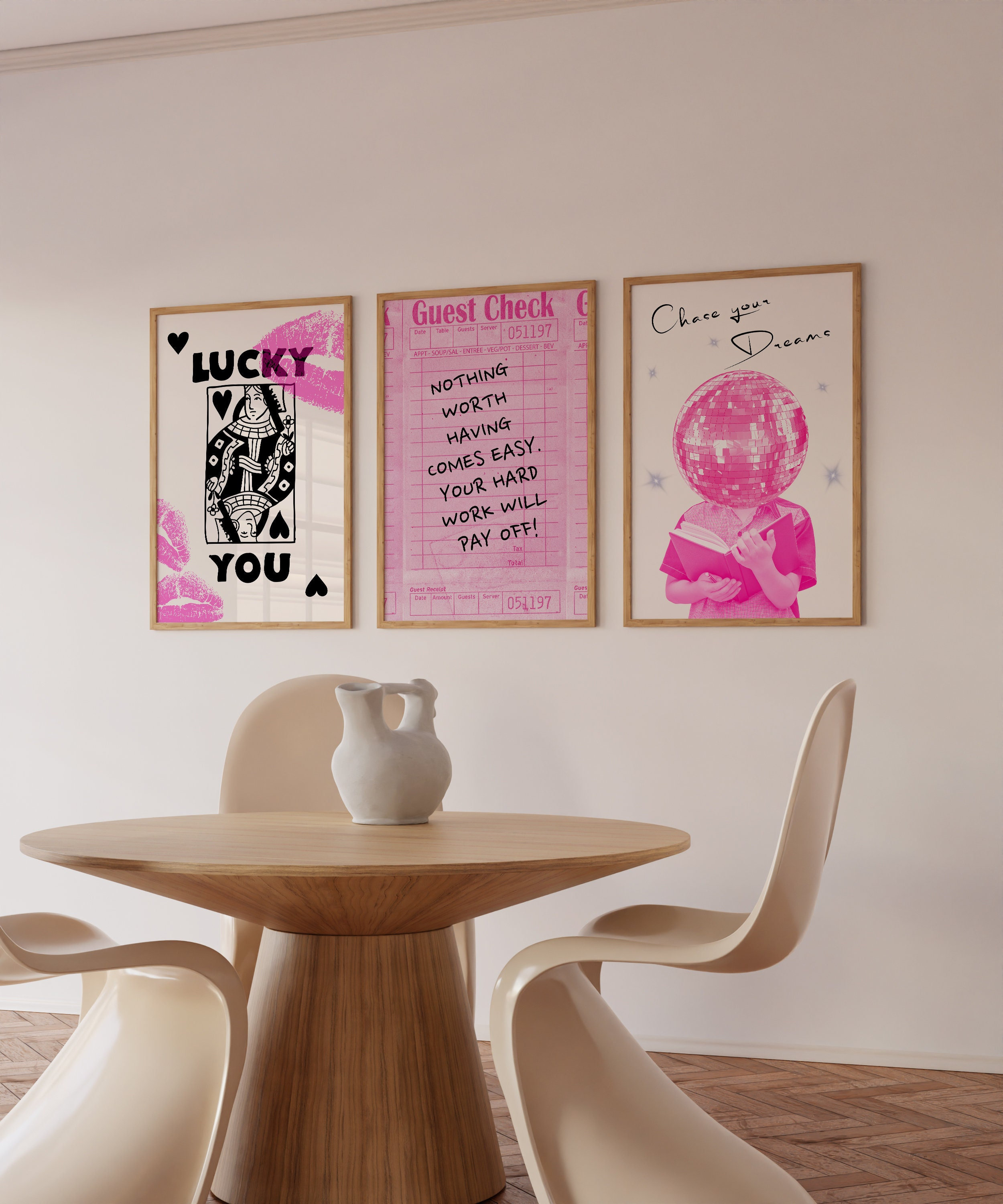 Trendy Wall Art Set of 3, Preppy Poster Prints, Pink Orange Wall Art ...