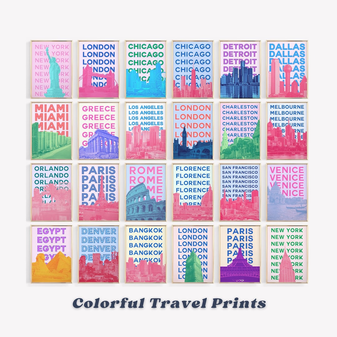 Bundle Travel Poster Set of 24,retro Travel Prints, Gallery Wall Set ...