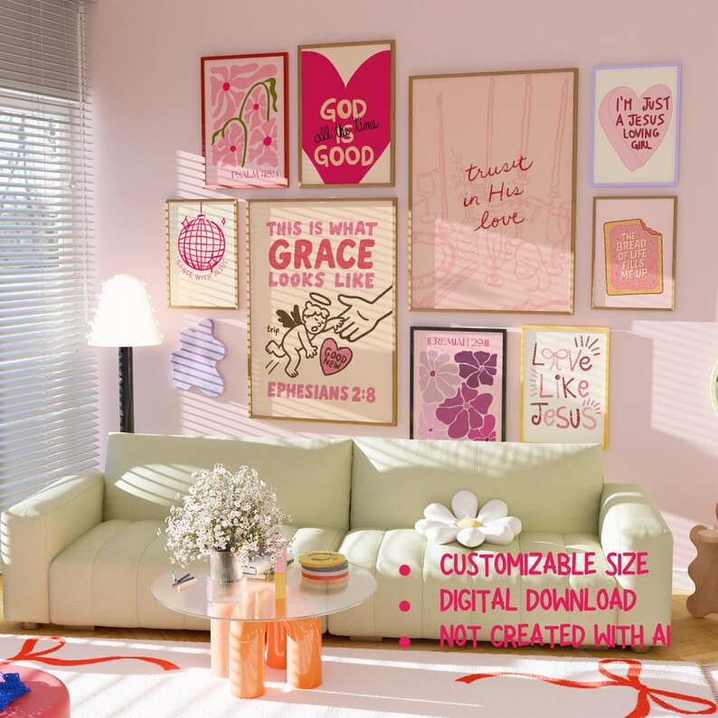 Pink Christian Wall Art Bundle 100, Cute Faith Prints, College Room ...
