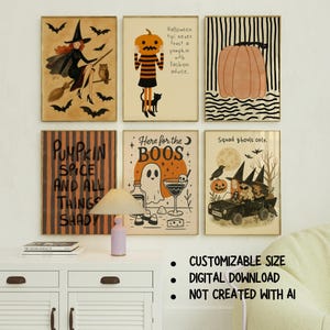 Witch Halloween Wall Art Set, Funny Pumpkin Ghost Printables, Spooky ...