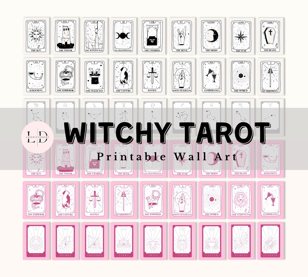 Juego de Tarot con 68 cartas imprimibles: Sol y Luna, arte mural ...