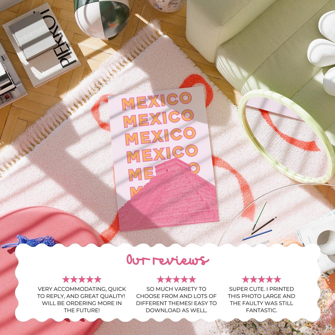 Mexico Travel Print | Digital Art Download | Pink Teocalli Mexico Art ...