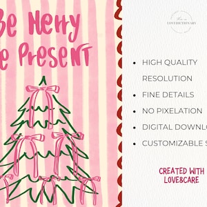 Pink Christmas Wall Art Print Set, Girly Holiday Decor (digital ...