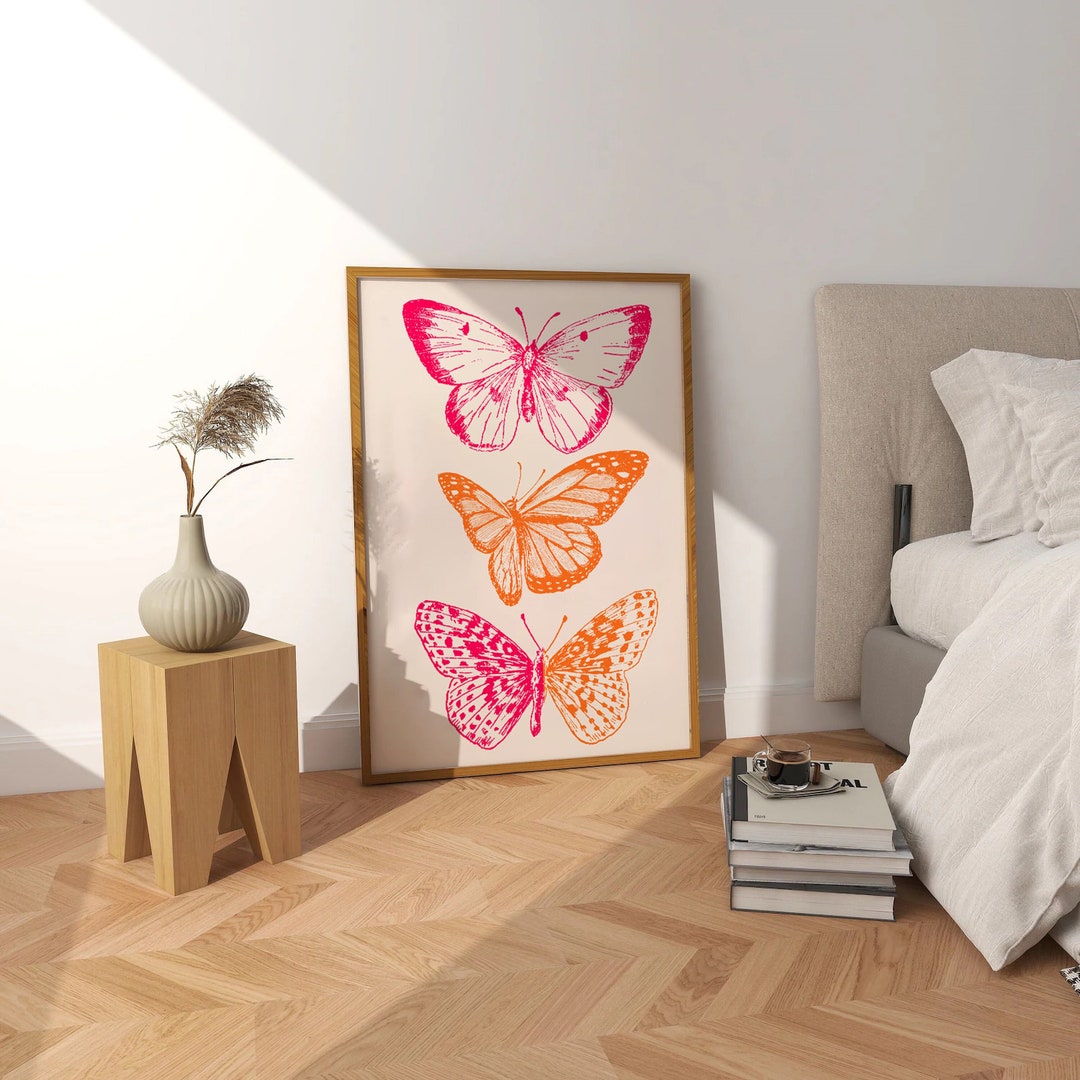 Pink Orange Butterfly Poster Print Butterfly Wall Art Trendy - Etsy