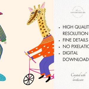 Whimsical Animal Friends Printable Art, Hand Drawn Giraffe and Bird ...