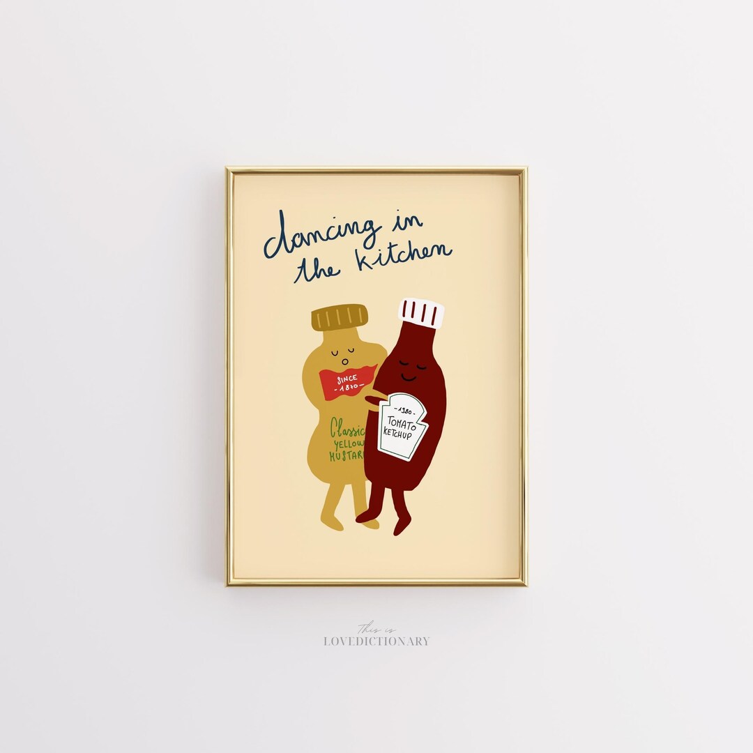 Dancing in the Kitchen Wall Art, Cute Mustard and Ketchup Illustration ...