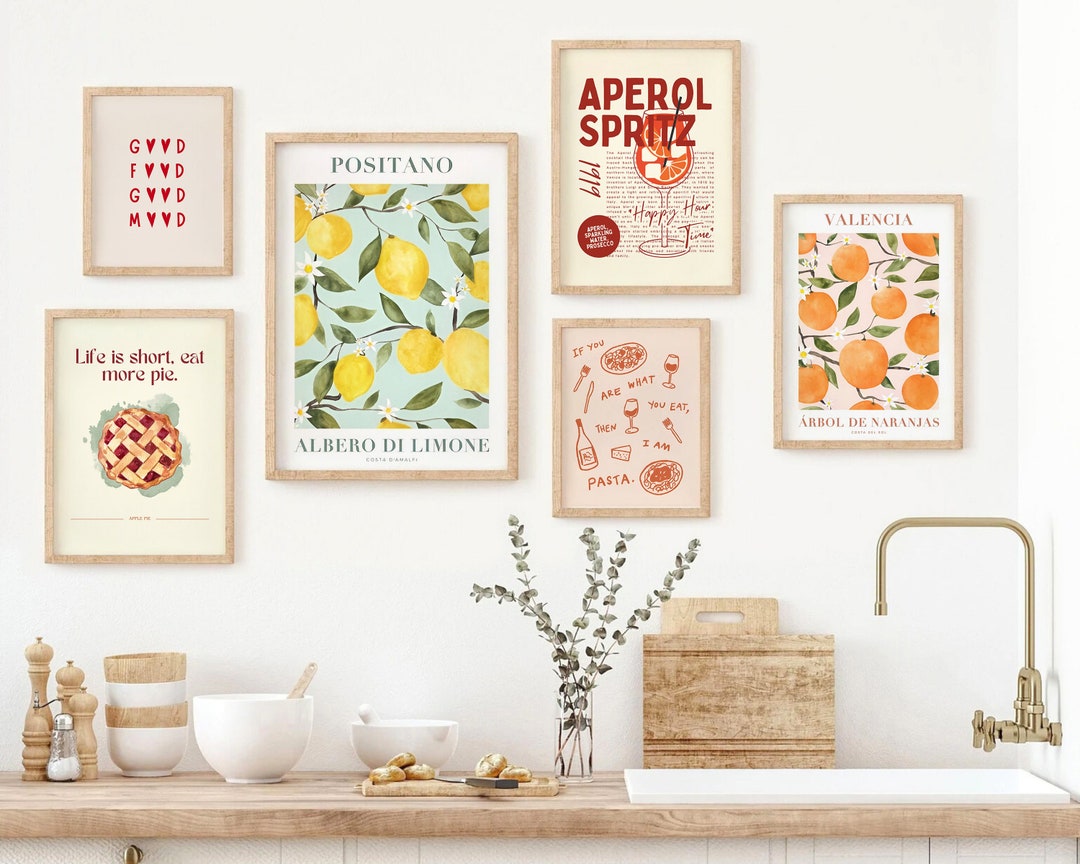 Kitchen Wall Set, Kitchen Print Set of 6, Aesthetic Kitchen Decor ...