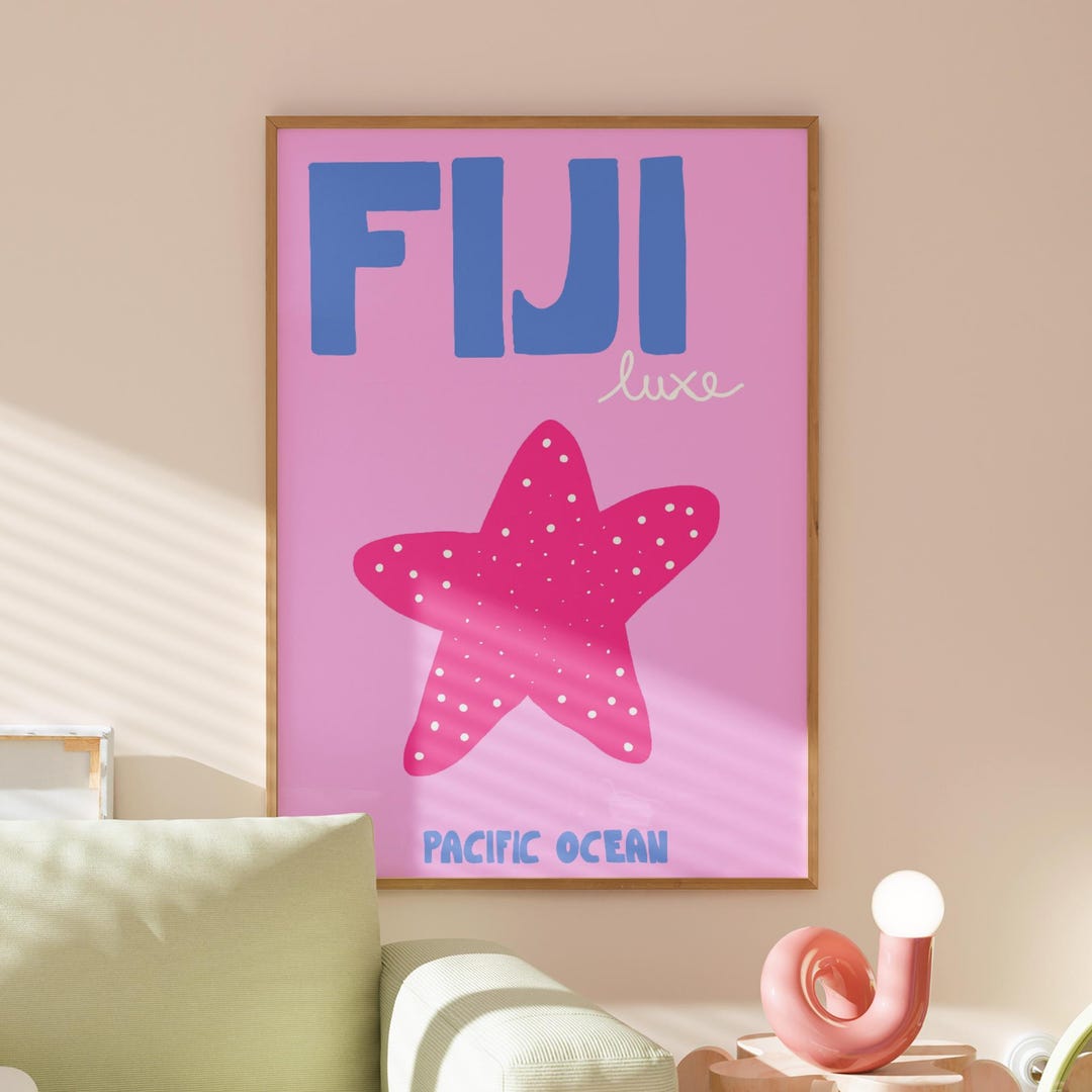 Fiji Poster, Preppy Travel Wall Art, Minimal Tropical Print, Preppy ...