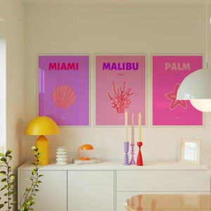 Preppy Beach Posters Set of 3 Prints Pink Girly Wall Art - Etsy