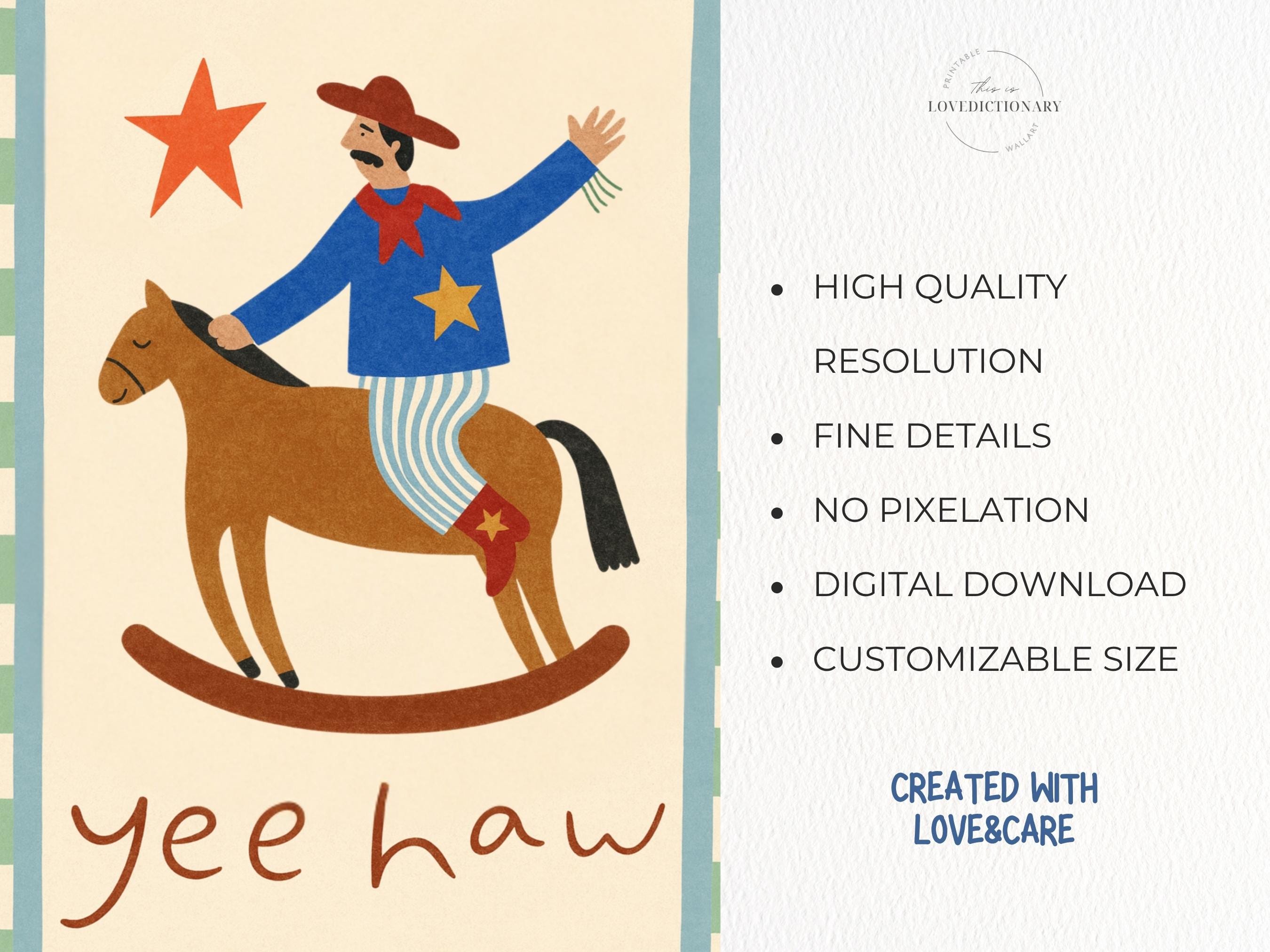 Cowboy Nursery Print, Yee Haw Western Wall Art for Kids Room, Horse ...