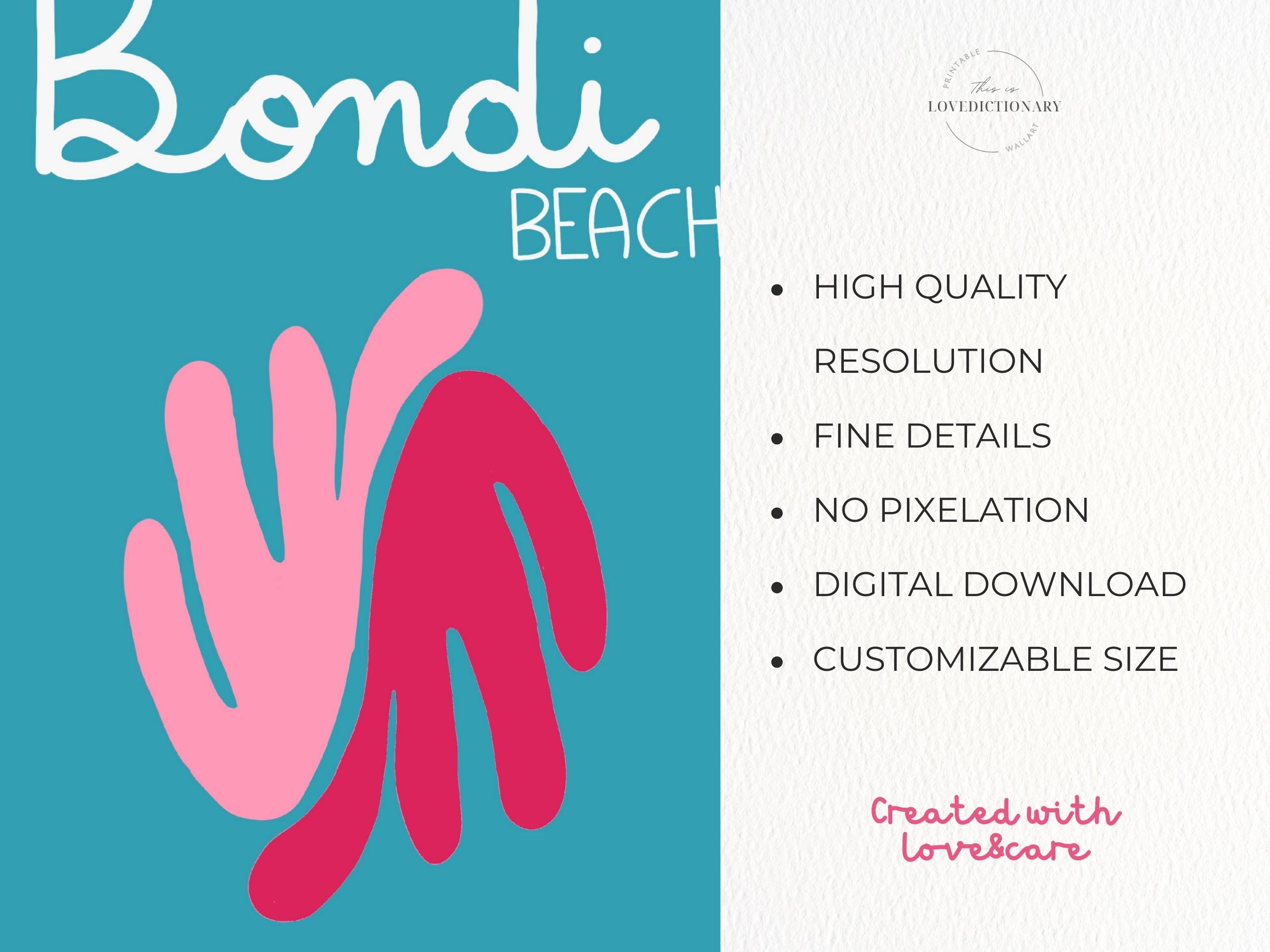 Bondi Beach Poster, Preppy Travel Wall Art, Minimal Tropical Print ...