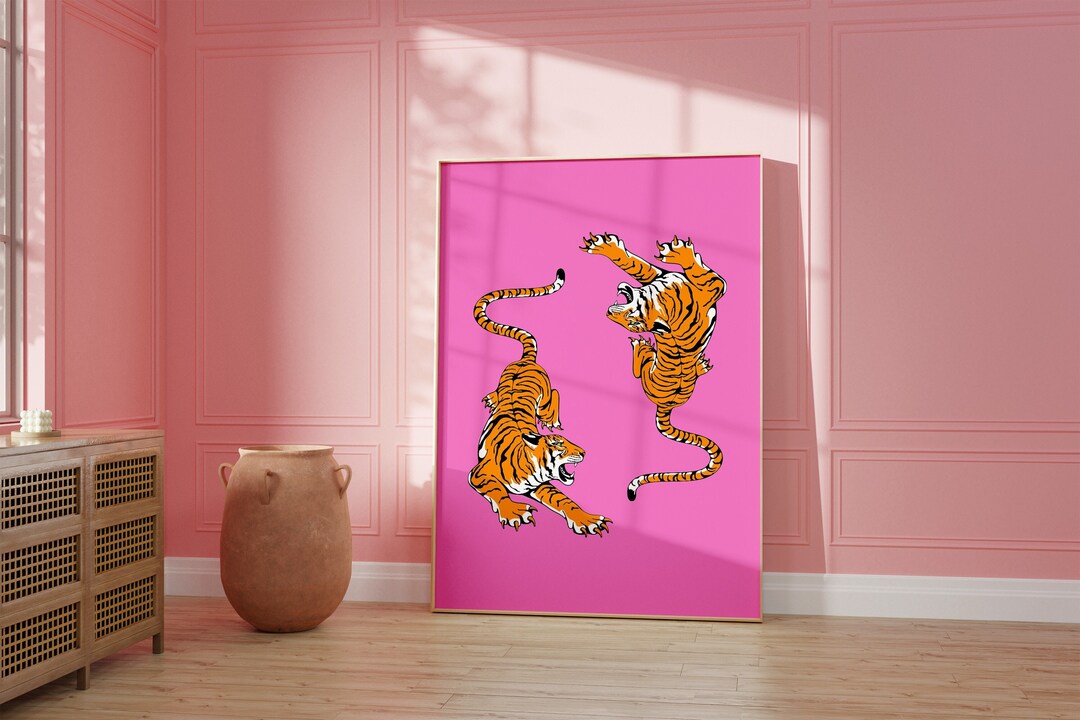 Pink Orange Tiger Print Preppy Room Decor Preppy Tiger - Etsy