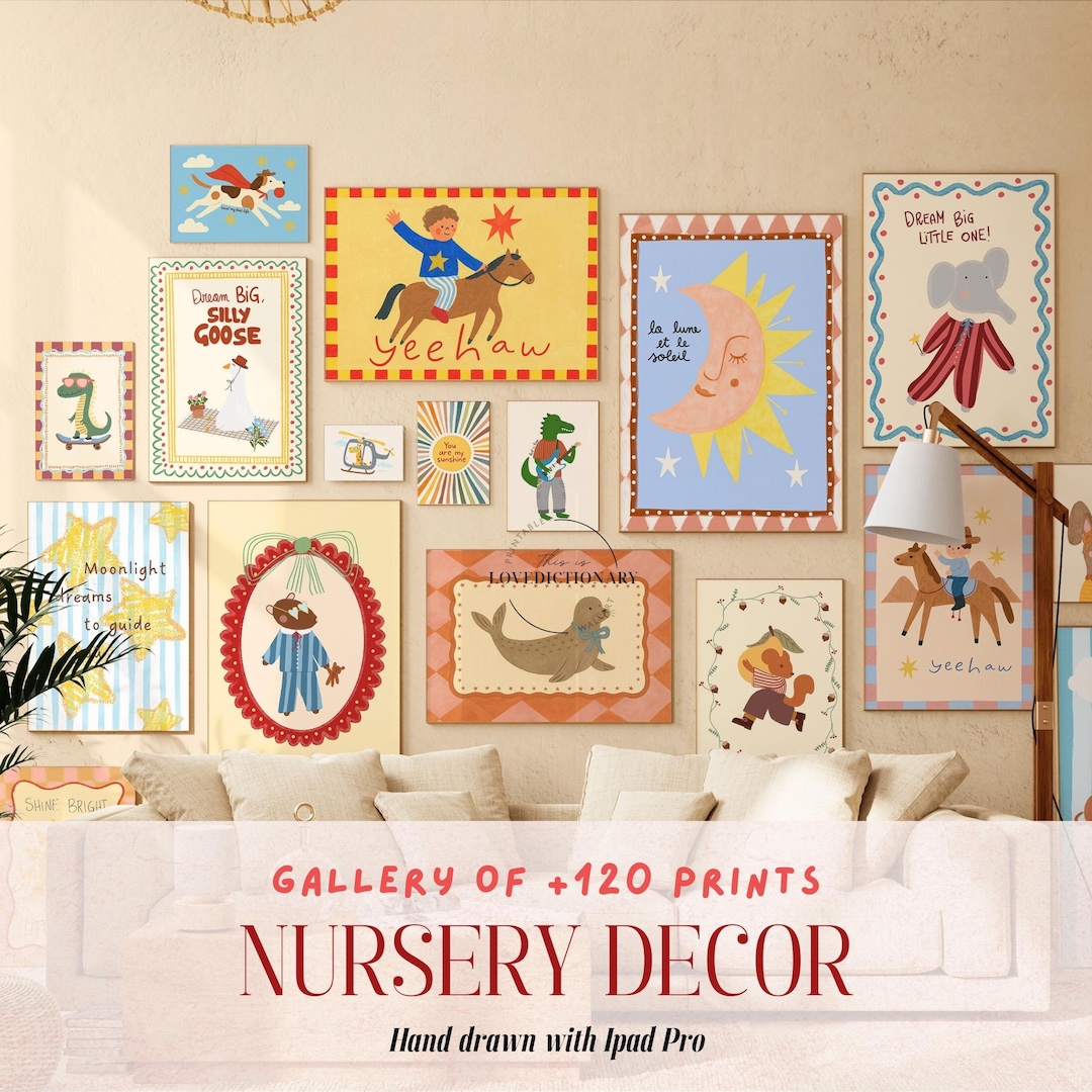 Bundle of 120 Colorful Nursery Prints, Playful Kids Wall Art, Baby Room ...