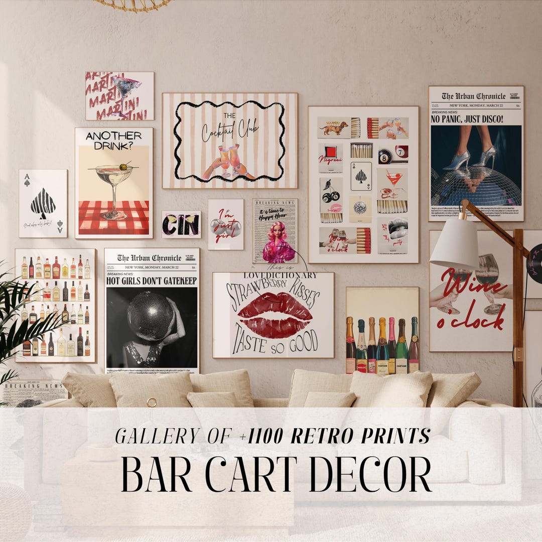 MEGA BUNDLE of Bar Cart Prints Bundle, Bar Cart Wall Decor, Cocktail ...