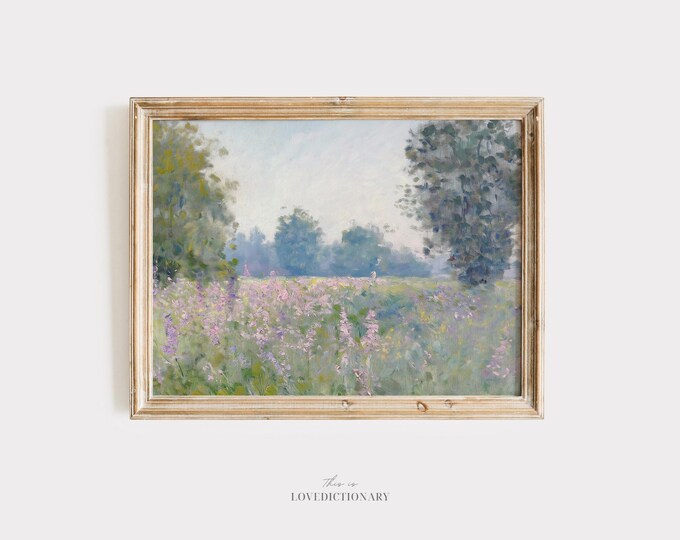 Neutral Spring Meadow Oil Painting, Spring Landscape Print, Wildflowers ...