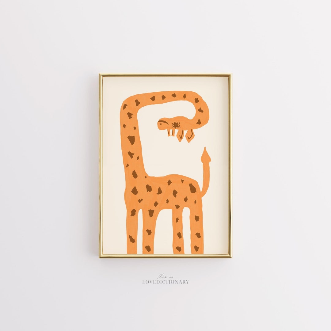 Whimsical Giraffe Art Print, Maximalist Wall Art, Hand-drawn Animal ...