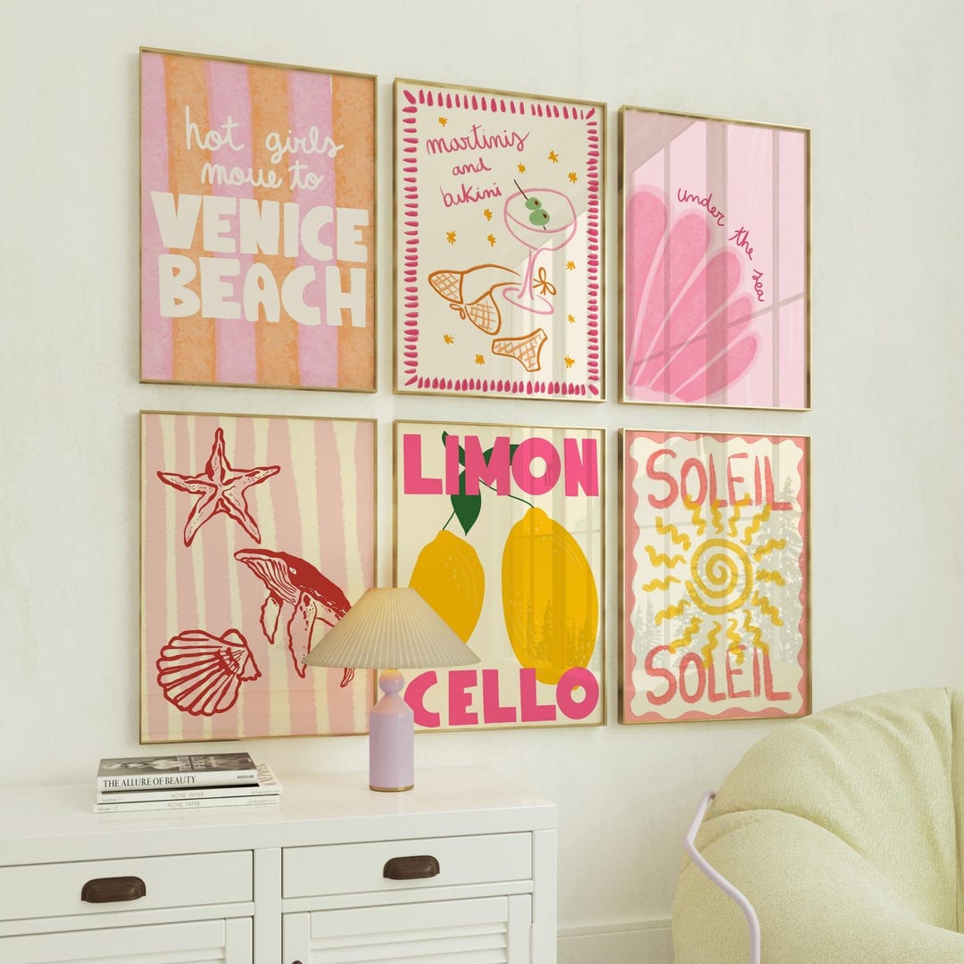 Coastal Digital Print Set of 6, Preppy Beach Wall Art, Beach House ...