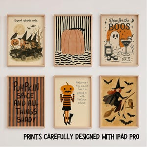 Witch Halloween Wall Art Set, Funny Pumpkin Ghost Printables, Spooky ...