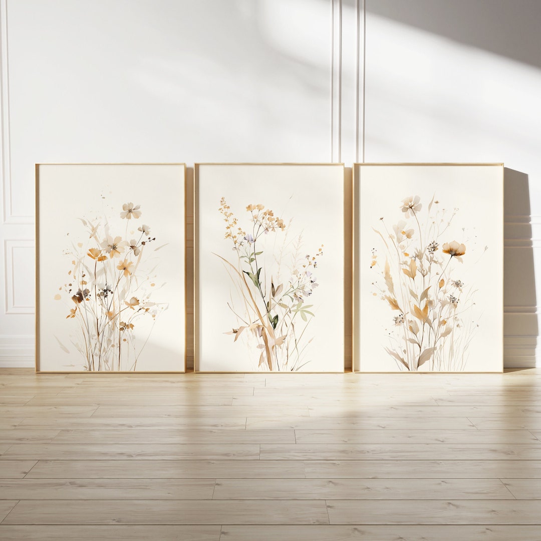 Wildflowers Print Set of 3, Watercolor Flower Gallery Wall Set, Boho ...