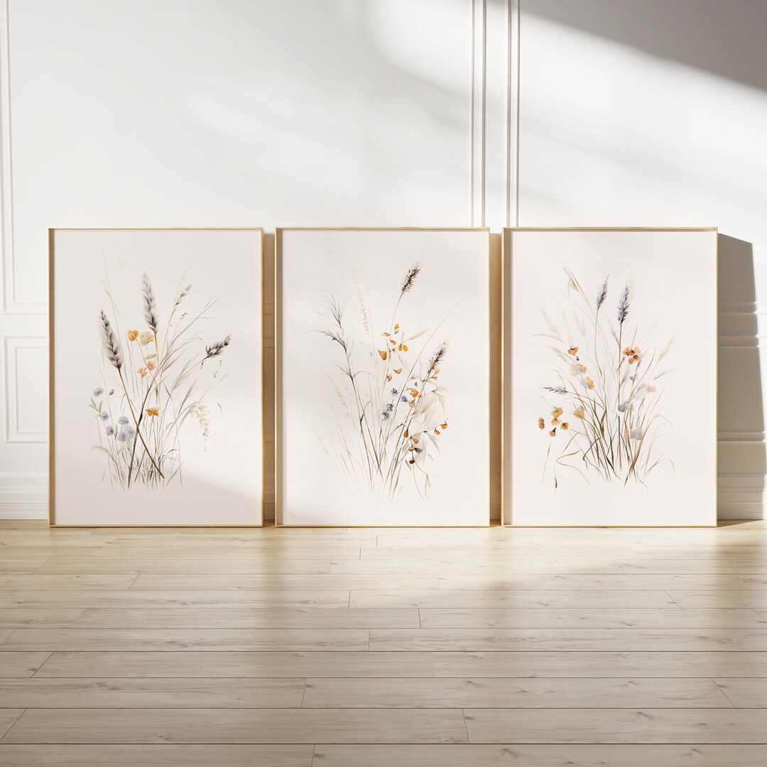 Wildflowers Print Set of 3, Watercolor Flower Gallery Wall Set, Boho ...