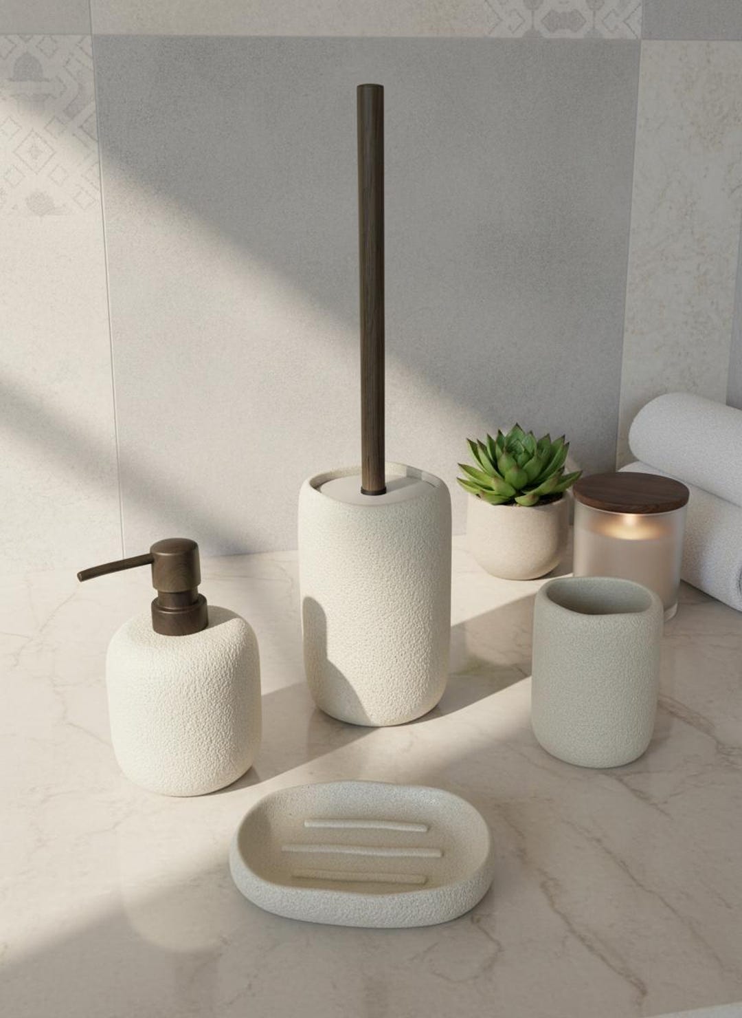 Stone Texture Bathroom Set, Modern Bath Accessories, Soap Dispenser Set ...