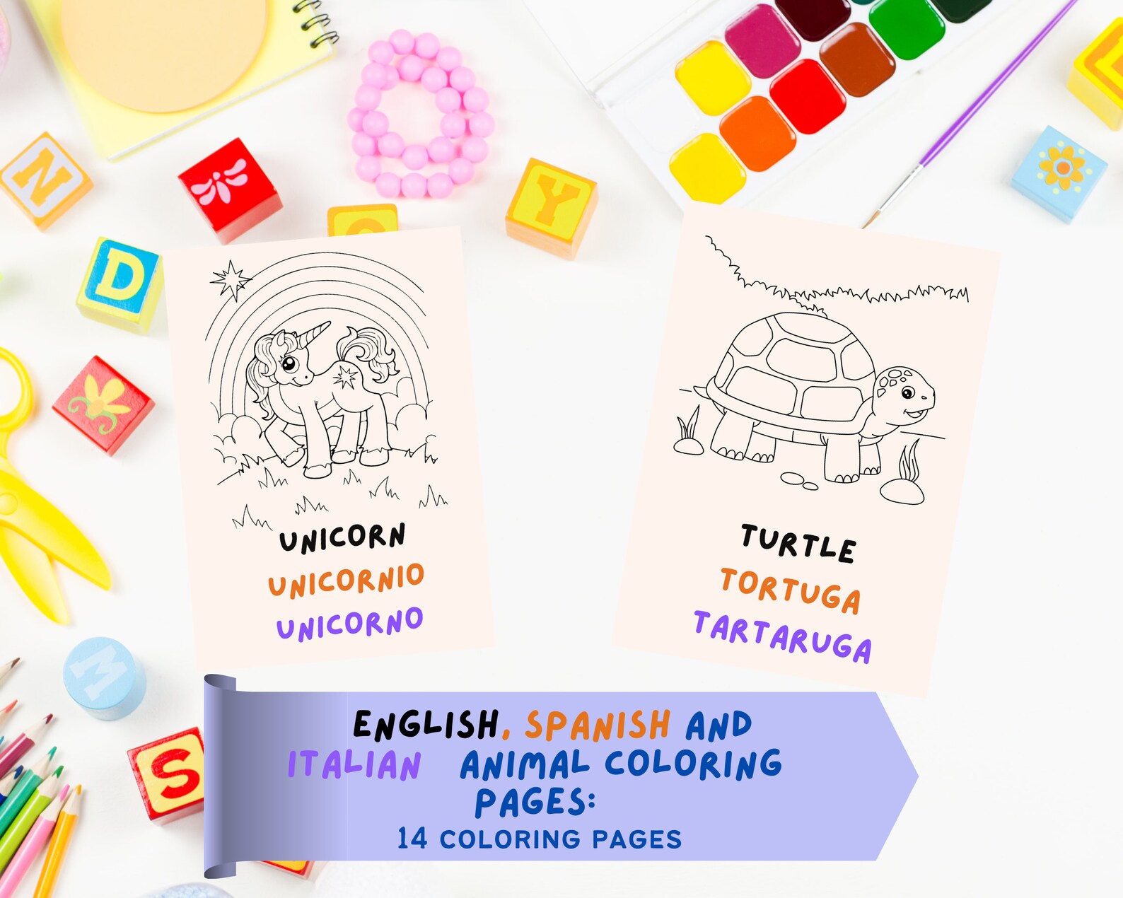 BILINGUAL / TRILINGUAL Coloring Pages in English, Spanish and Italian ...
