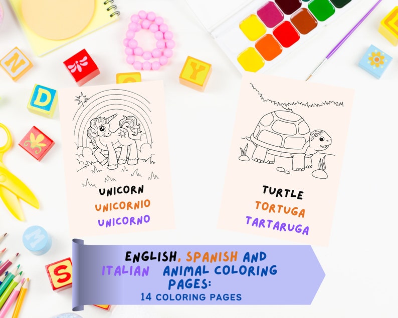 BILINGUAL / TRILINGUAL Coloring Pages in English, Spanish and Italian ...